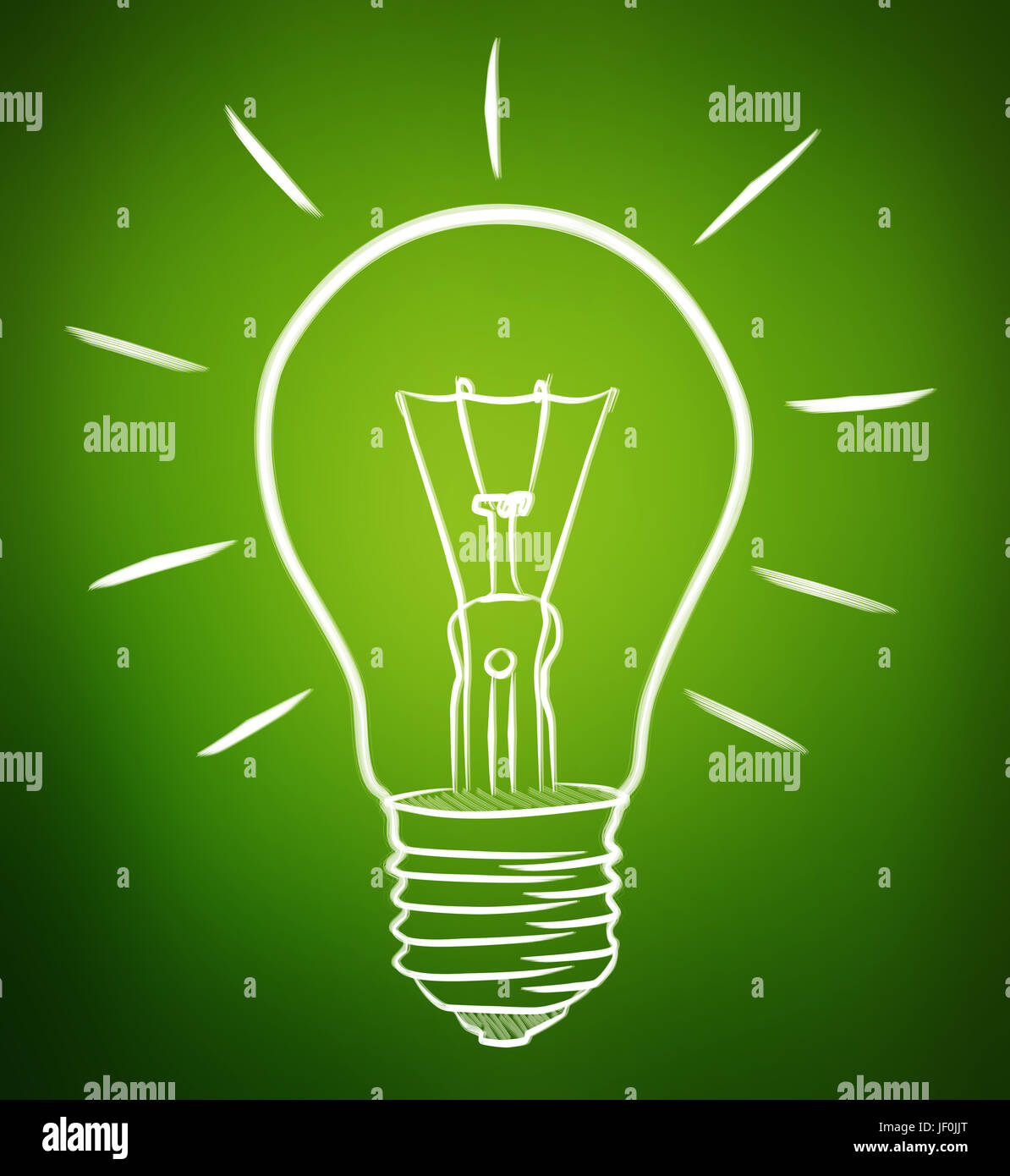 Hand-drawn lightbulb sketch on green background Stock Photo - Alamy