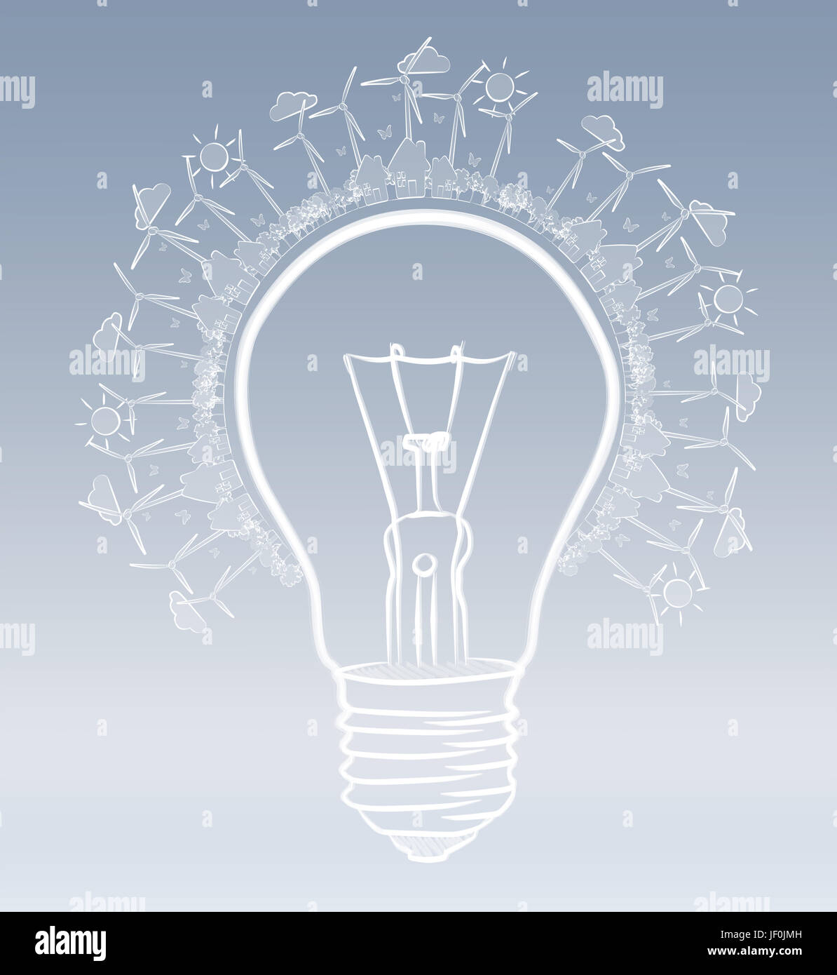 Hand-drawn renewable energy lightbulb sketch on grey background Stock ...