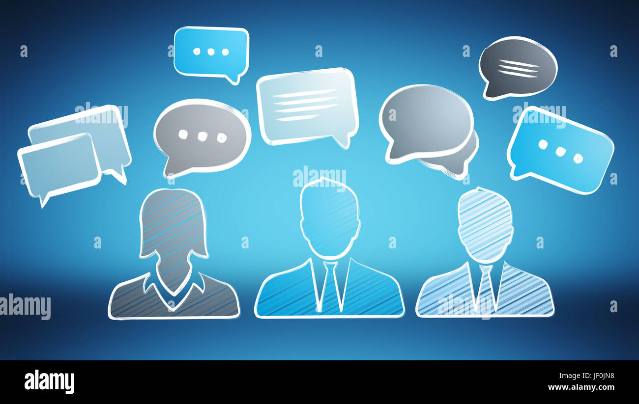 Hand-drawn discussion icons sketch on blue background Stock Photo - Alamy