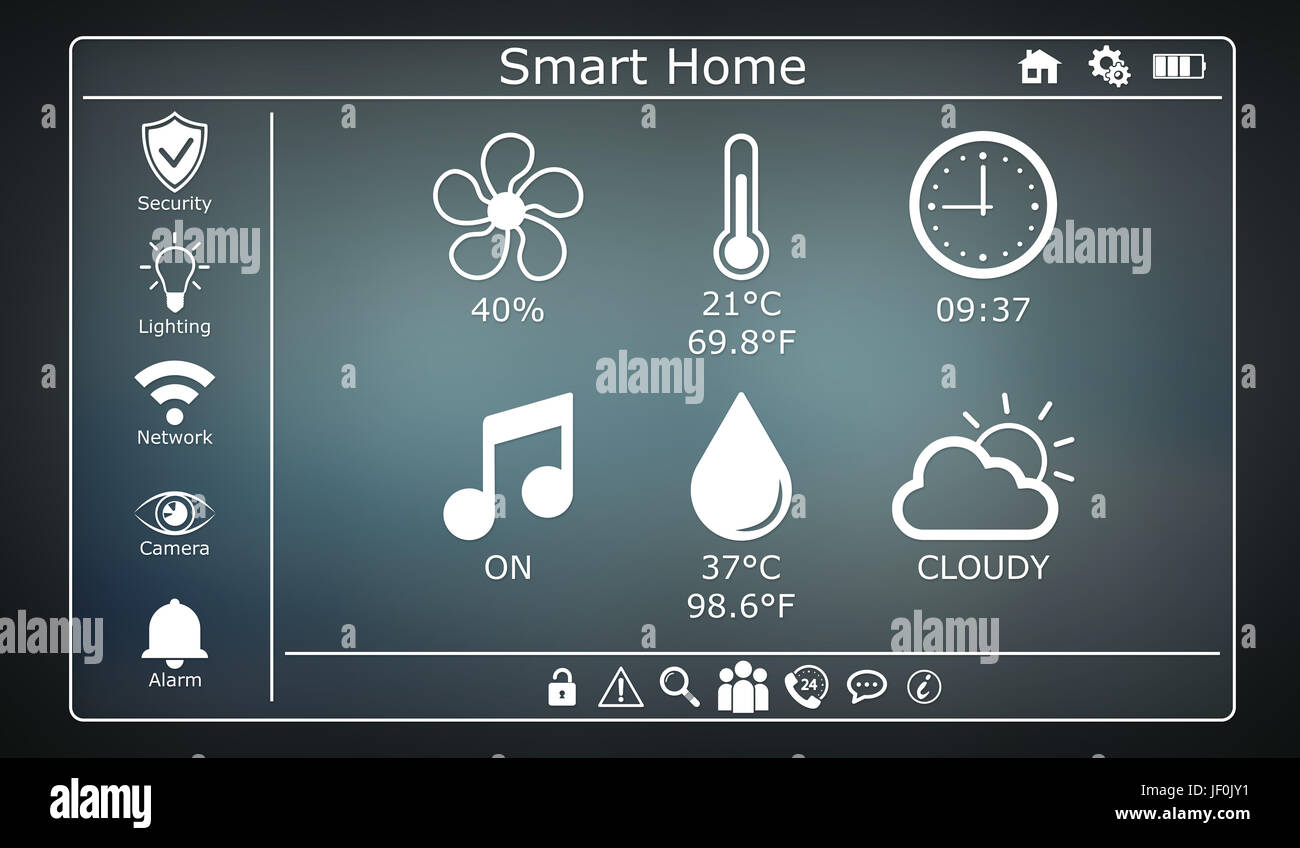 3D rendering modern digital smart house interface on grey background ...