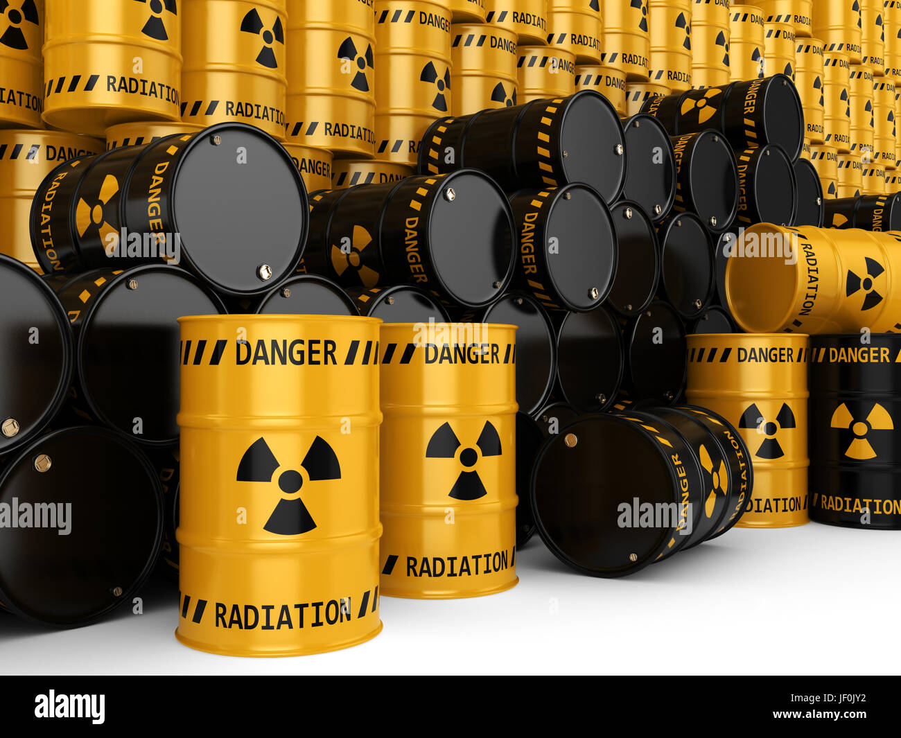 Yellow and black radioactive barrels Stock Photo - Alamy