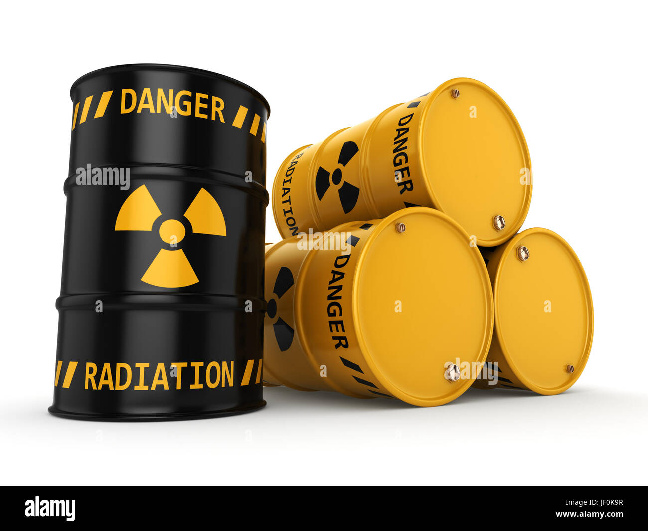 Yellow and black radioactive barrels Stock Photo - Alamy