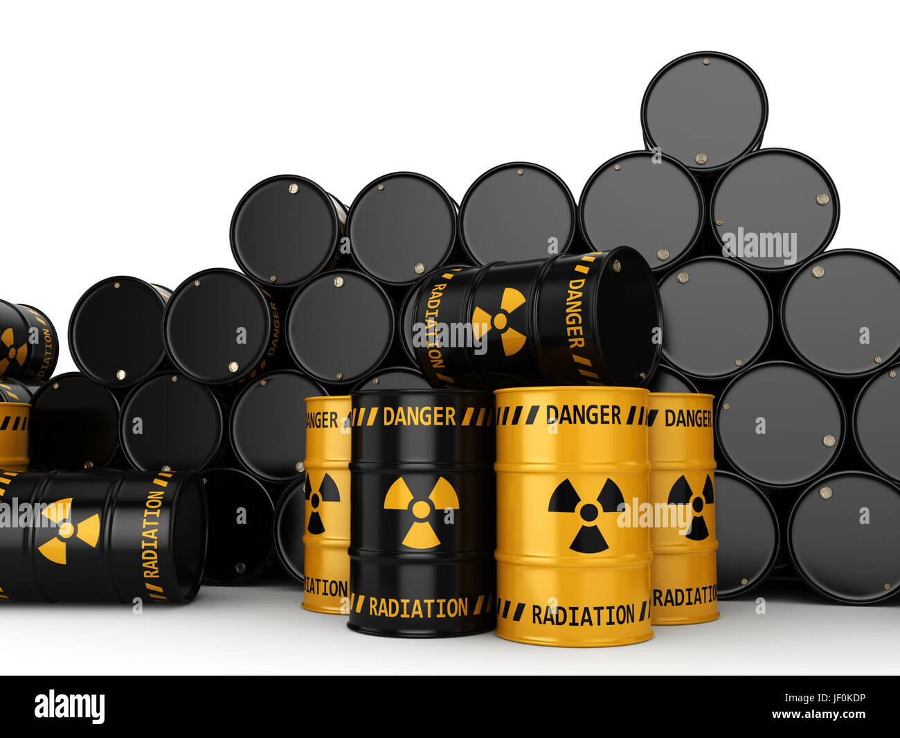 Yellow and black radioactive barrels Stock Photo - Alamy