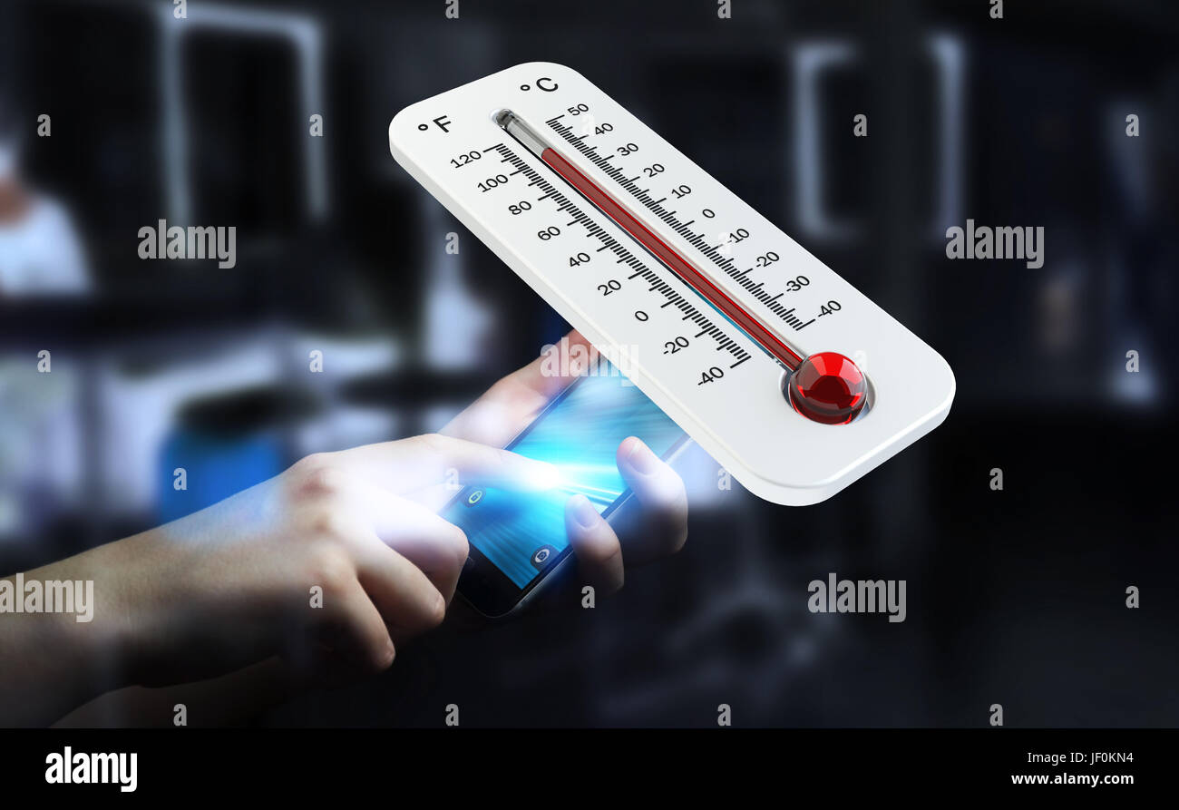 Businessman checking the temperature rise with a thermometer 3D ...