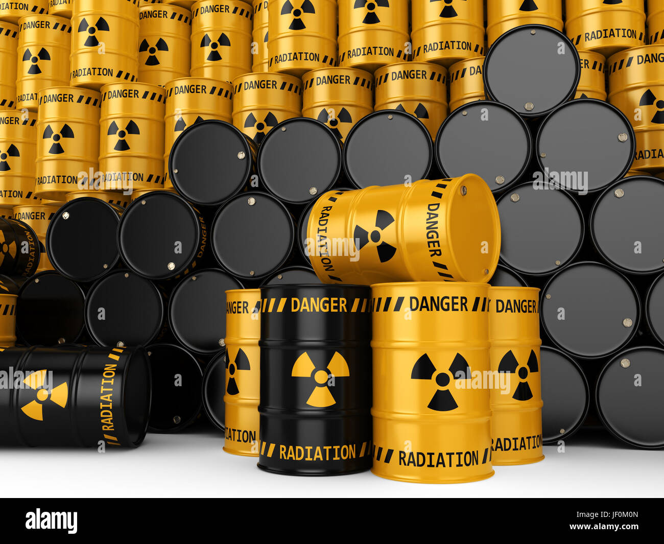 Yellow and black radioactive barrels Stock Photo - Alamy