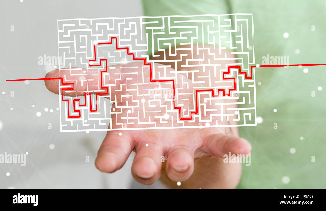 Businessman on blurred background searching solution of a complicated ...