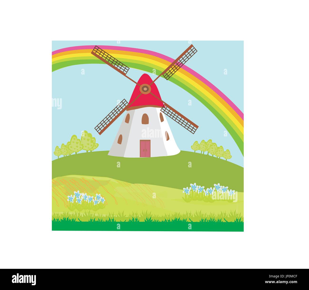 Landscape windmill rural field rainbow Stock Vector Images - Alamy