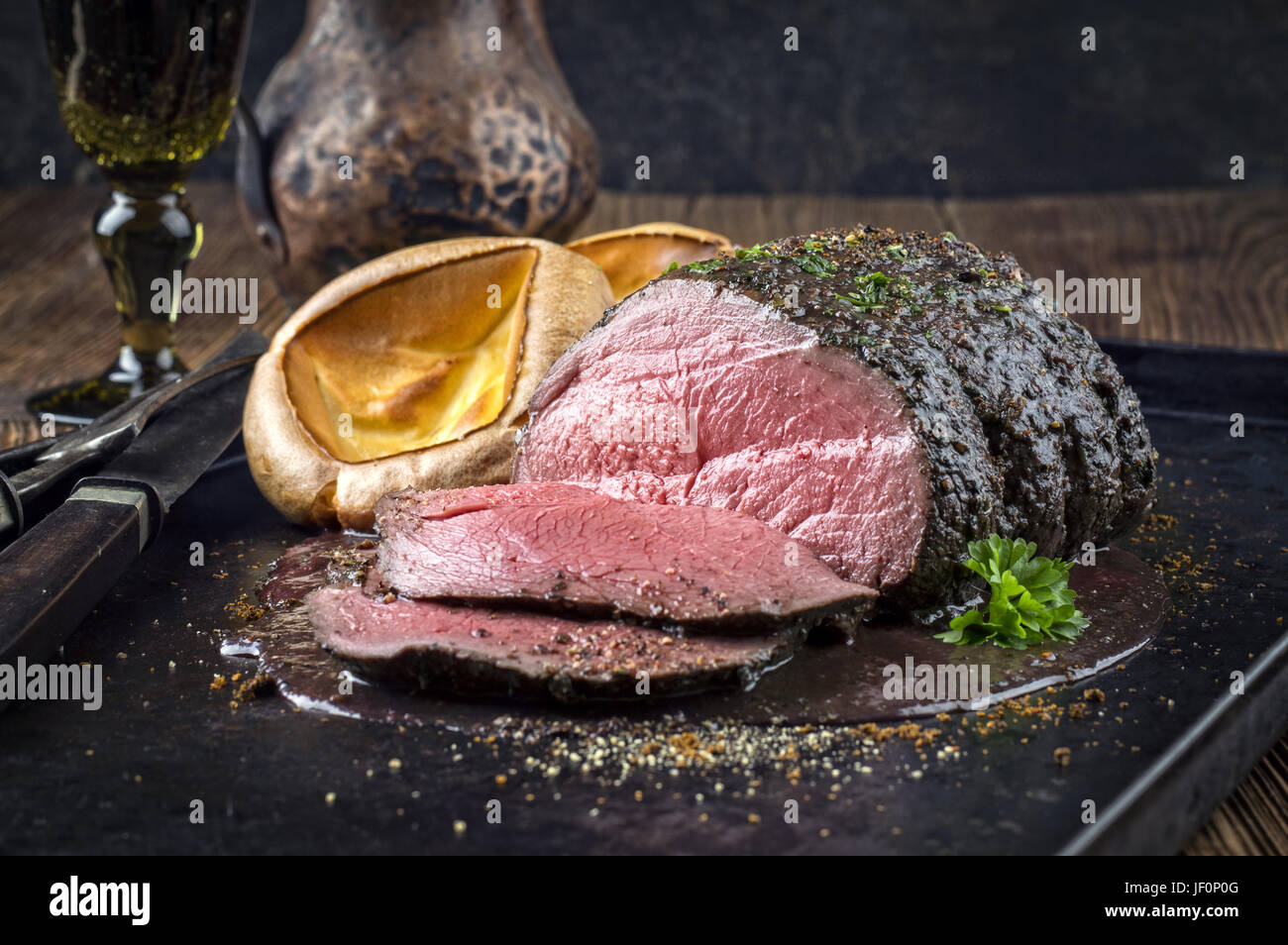 Roast Vanison with Yorkshire Pudding Stock Photo - Alamy
