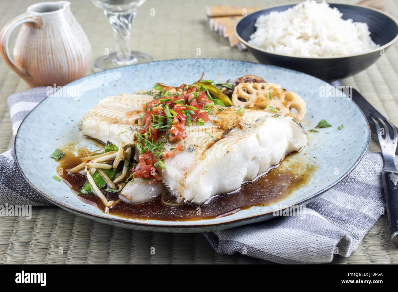 Halibut Filet with Thai Vegetable Stock Photo - Alamy