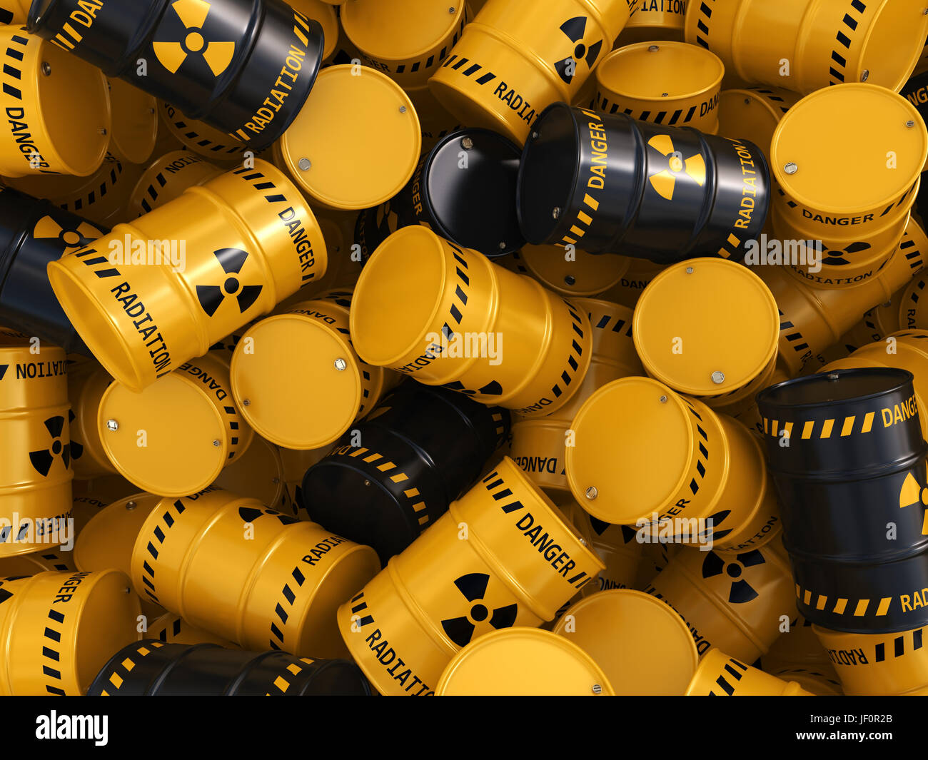 Yellow and black radioactive barrels Stock Photo - Alamy