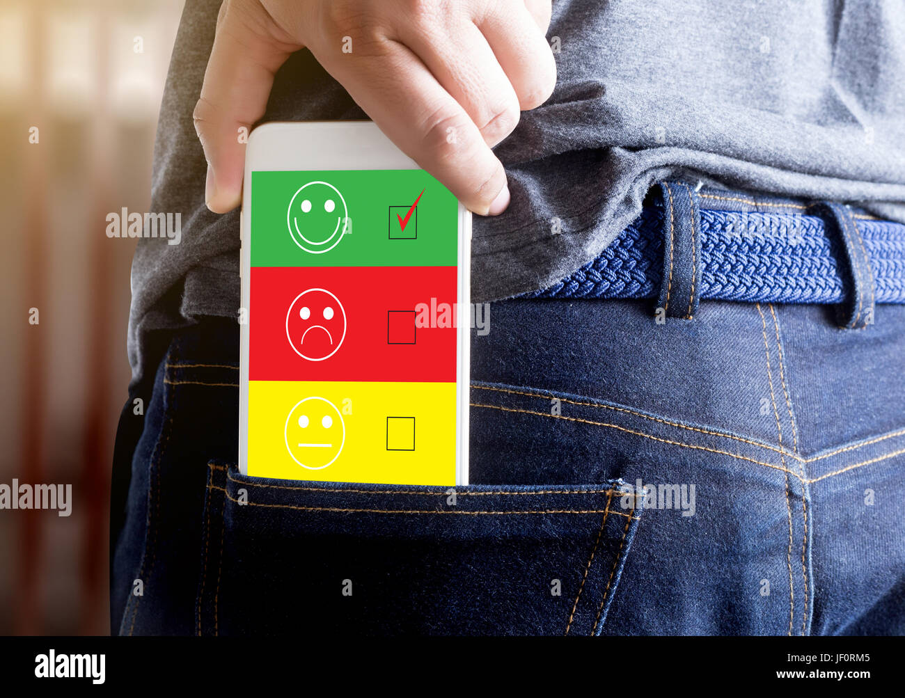 business man and woman select happy on satisfaction evaluation? And ...