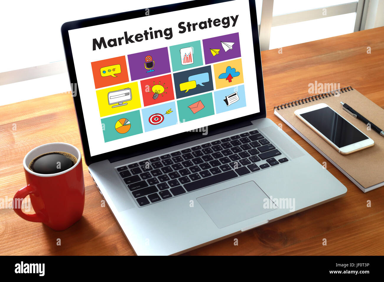 Marketing Strategy technology business man working on laptop computer ...