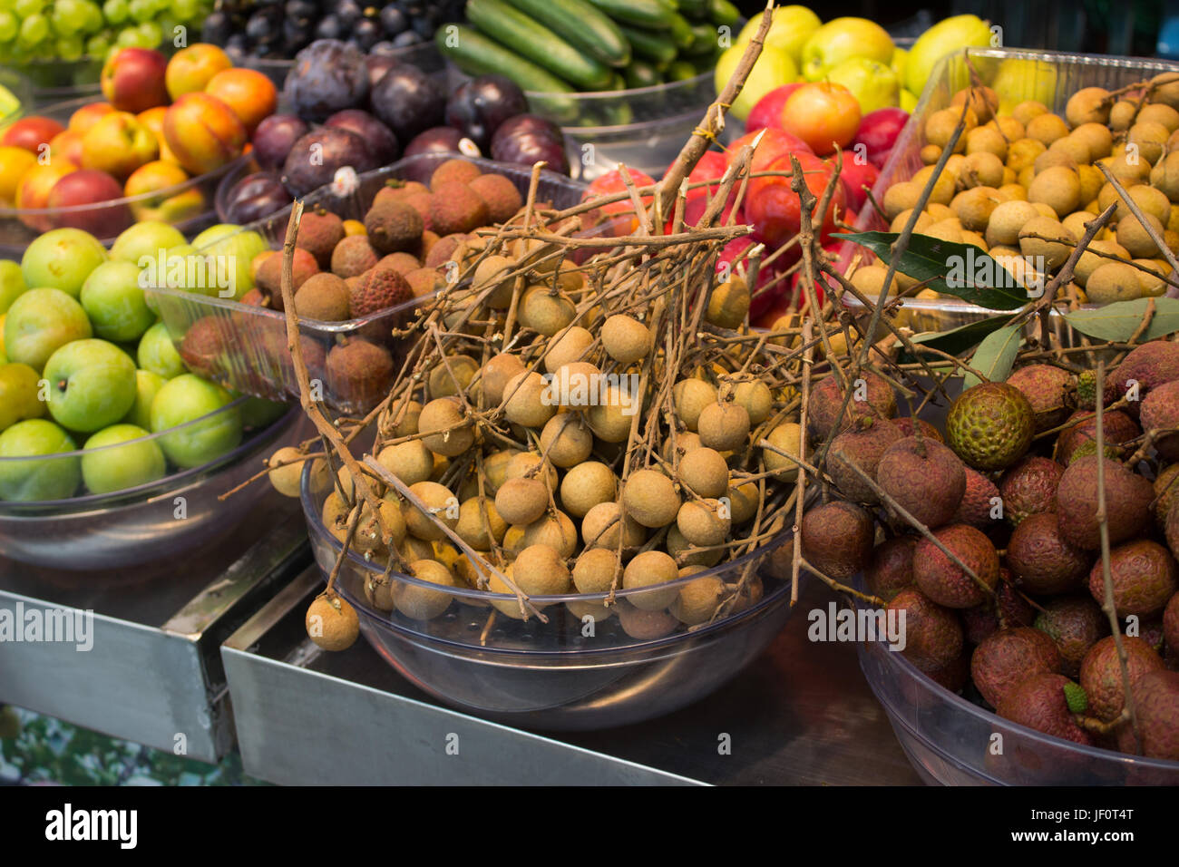 Fresh raw fruits at street vendor stall; city of Shenzhen; Guangdong ...
