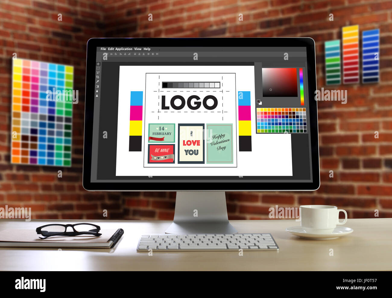 Creative Designer Graphic at work. Color swatch samples, Illustrator ...
