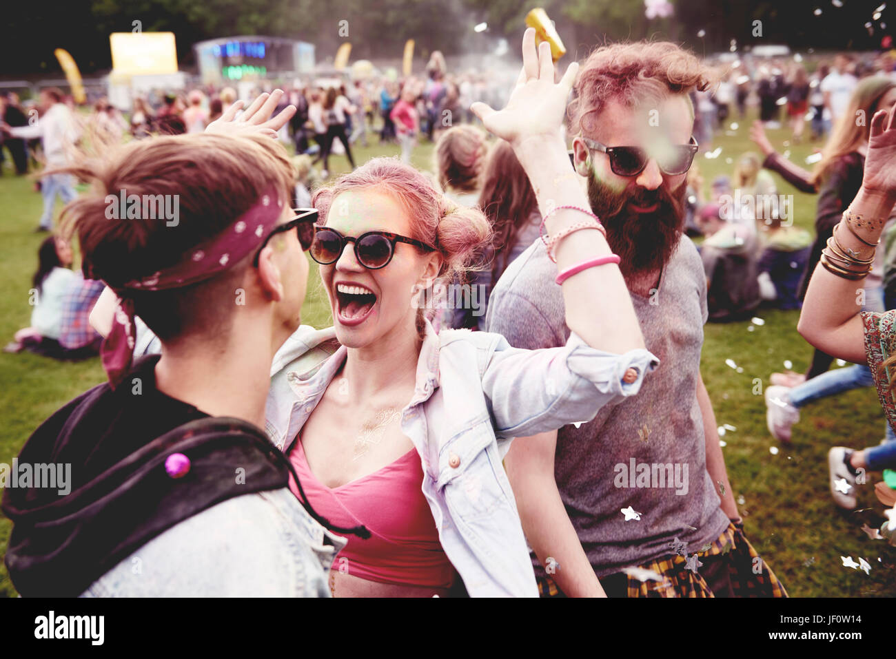 Good vibes only with friends at the festival Stock Photo - Alamy