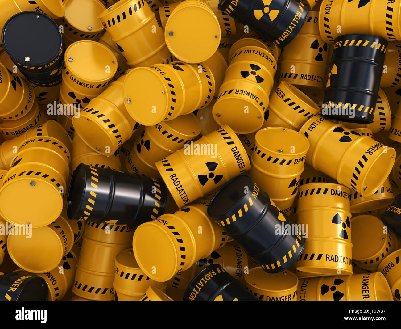 Yellow and black radioactive barrels Stock Photo - Alamy