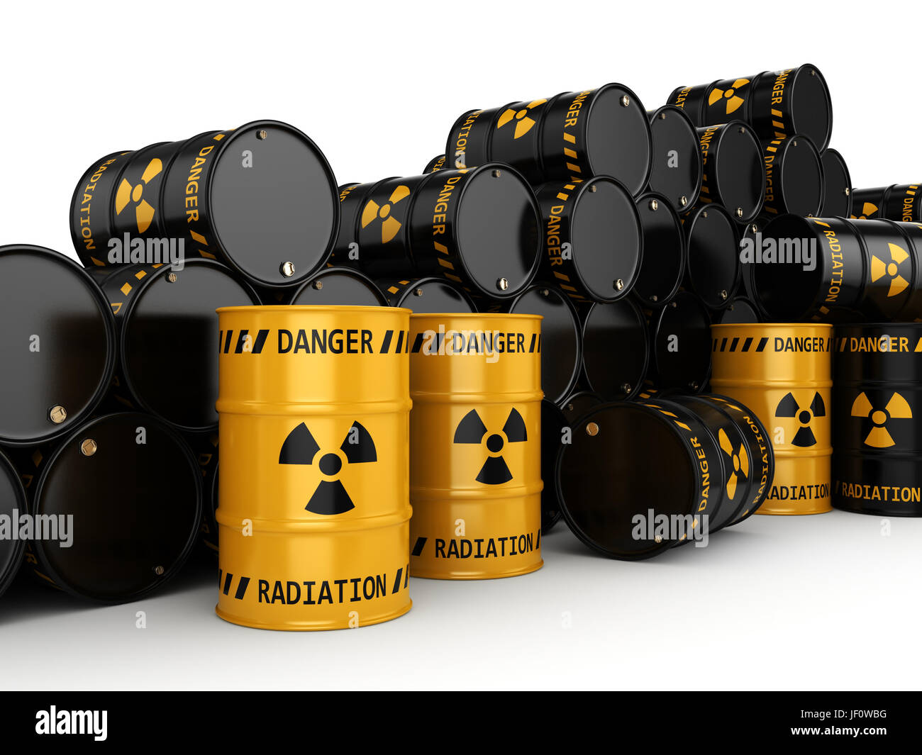 Yellow and black radioactive barrels Stock Photo - Alamy