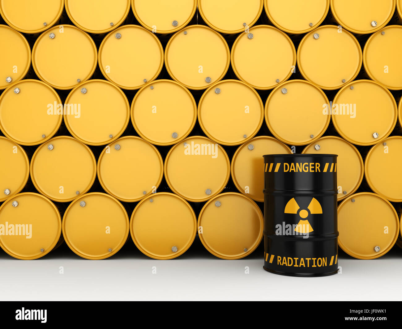 Yellow and black radioactive barrels Stock Photo - Alamy