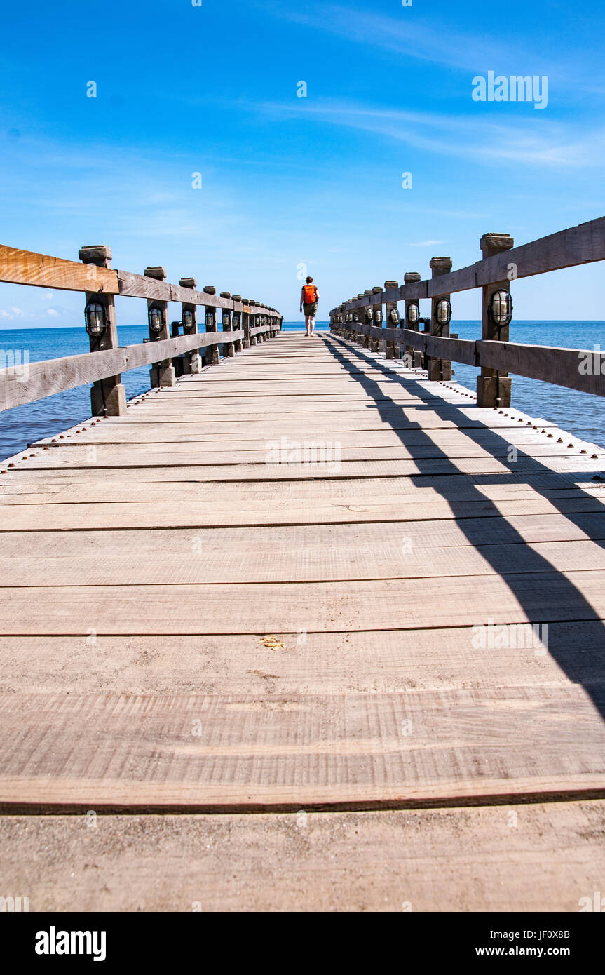 A wood pontoon access to paradise beach of a tropical island Stock ...