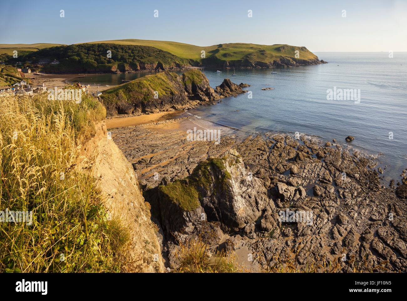View towards Bolt Tail from Hope Cove, Devon, England Stock Photo - Alamy