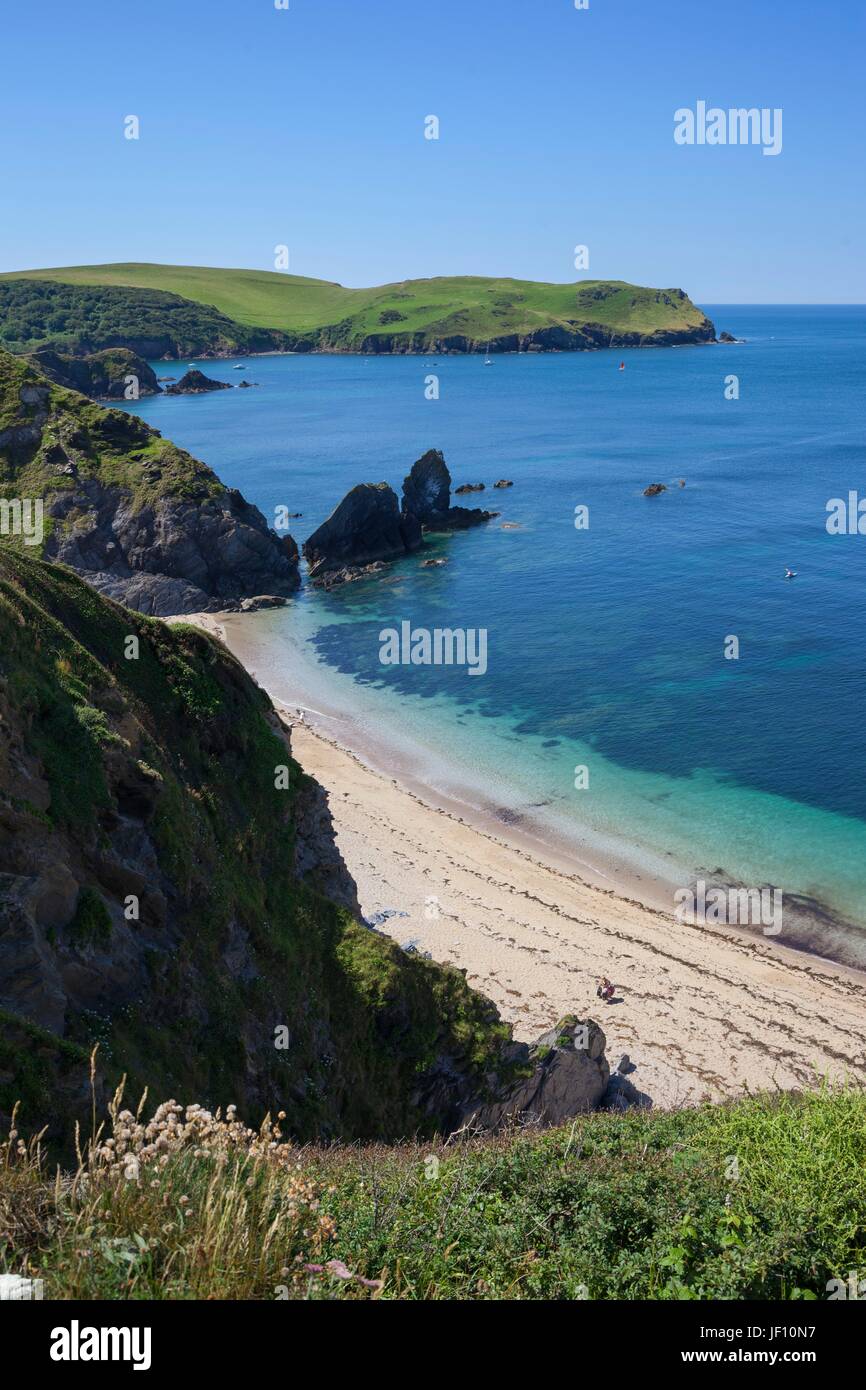 View towards Bolt Tail from Hope Cove, Devon, England Stock Photo - Alamy