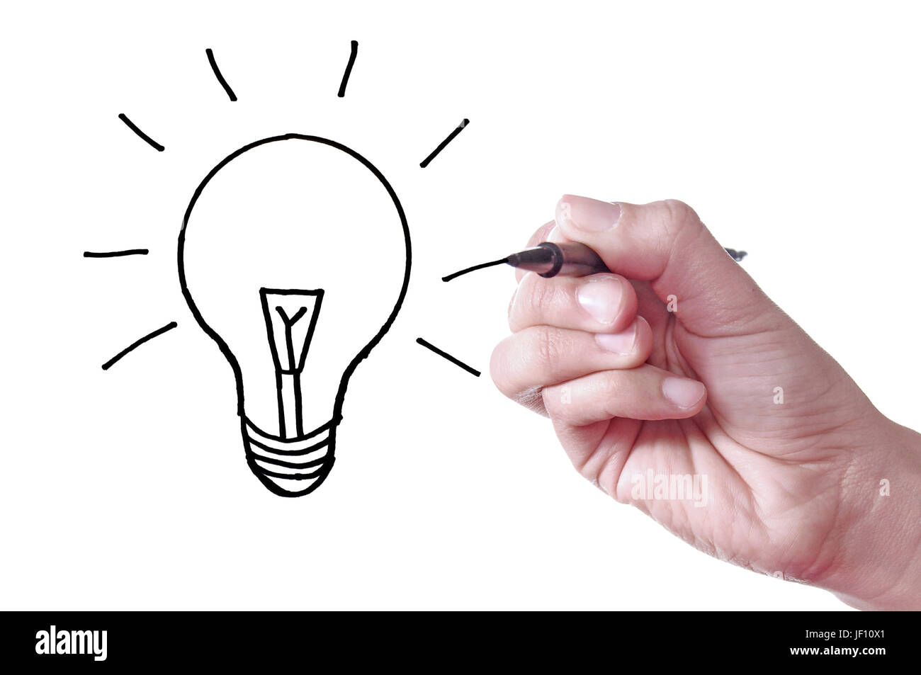 Hand sketching a light bulb over a white background Stock Photo - Alamy