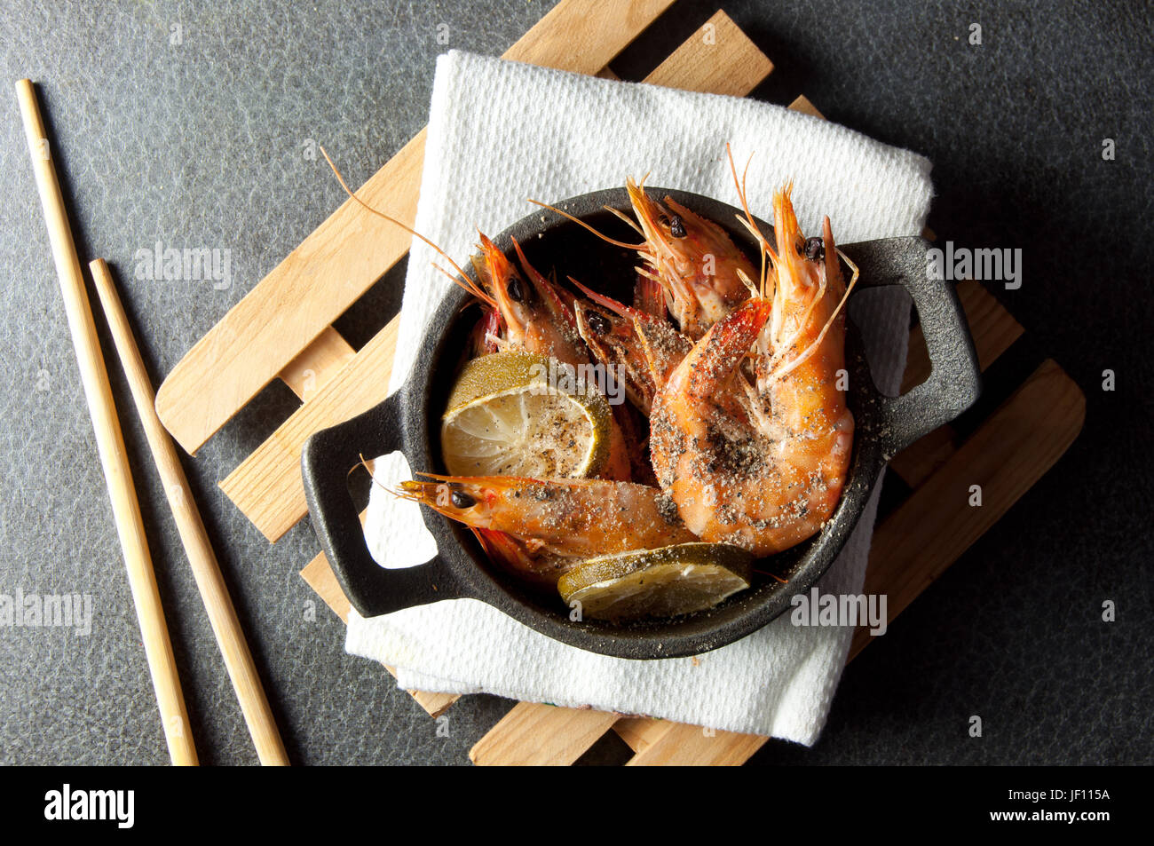 Large cooked prawns with chopsticks Stock Photo - Alamy