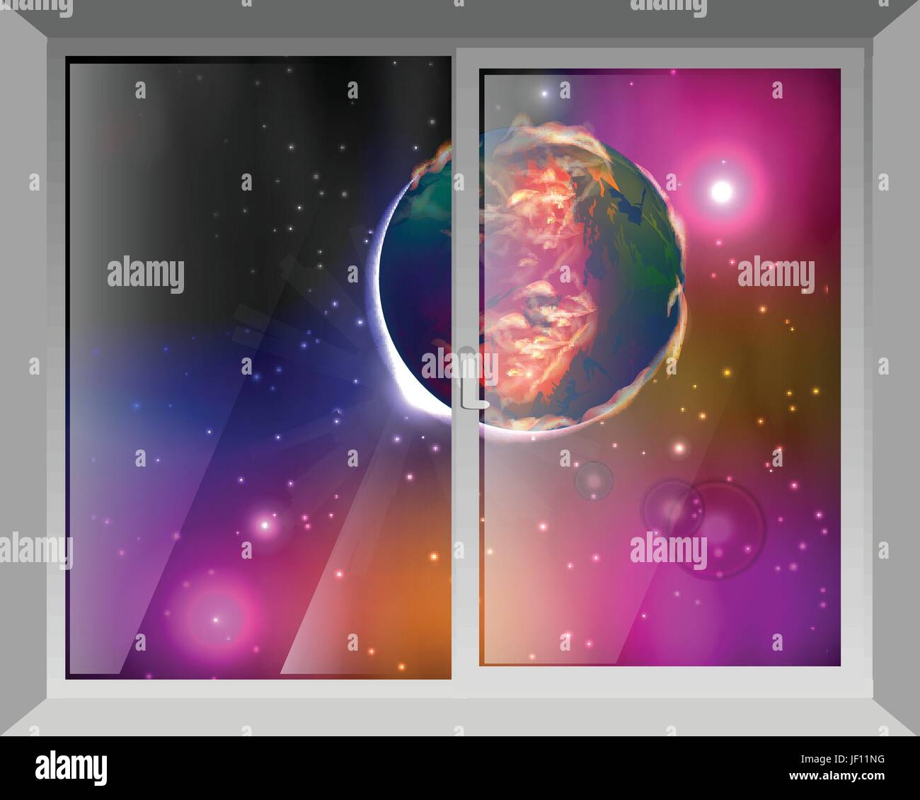 Sky and mars. View through the window. Concept of space. Illustration ...