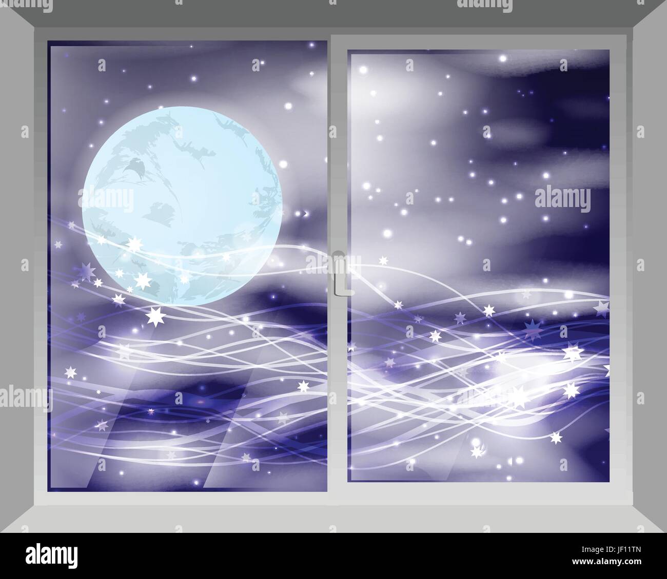 The sky and the moon. View through the window. Concept of a magic night ...