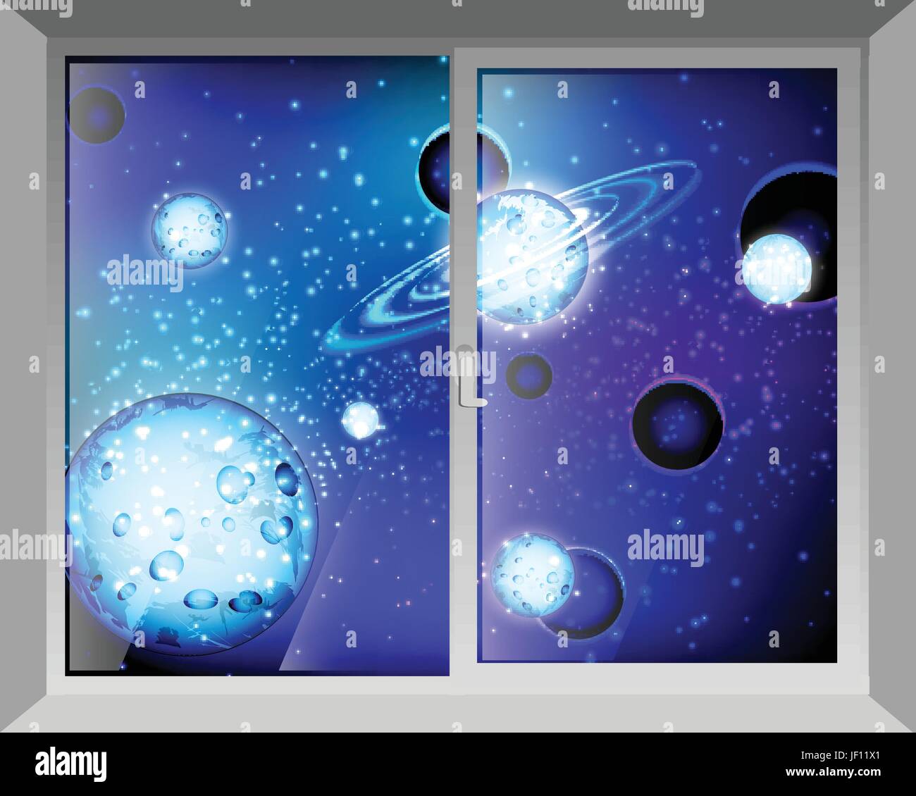 The sky and the planets. View through the window. Concept space close ...