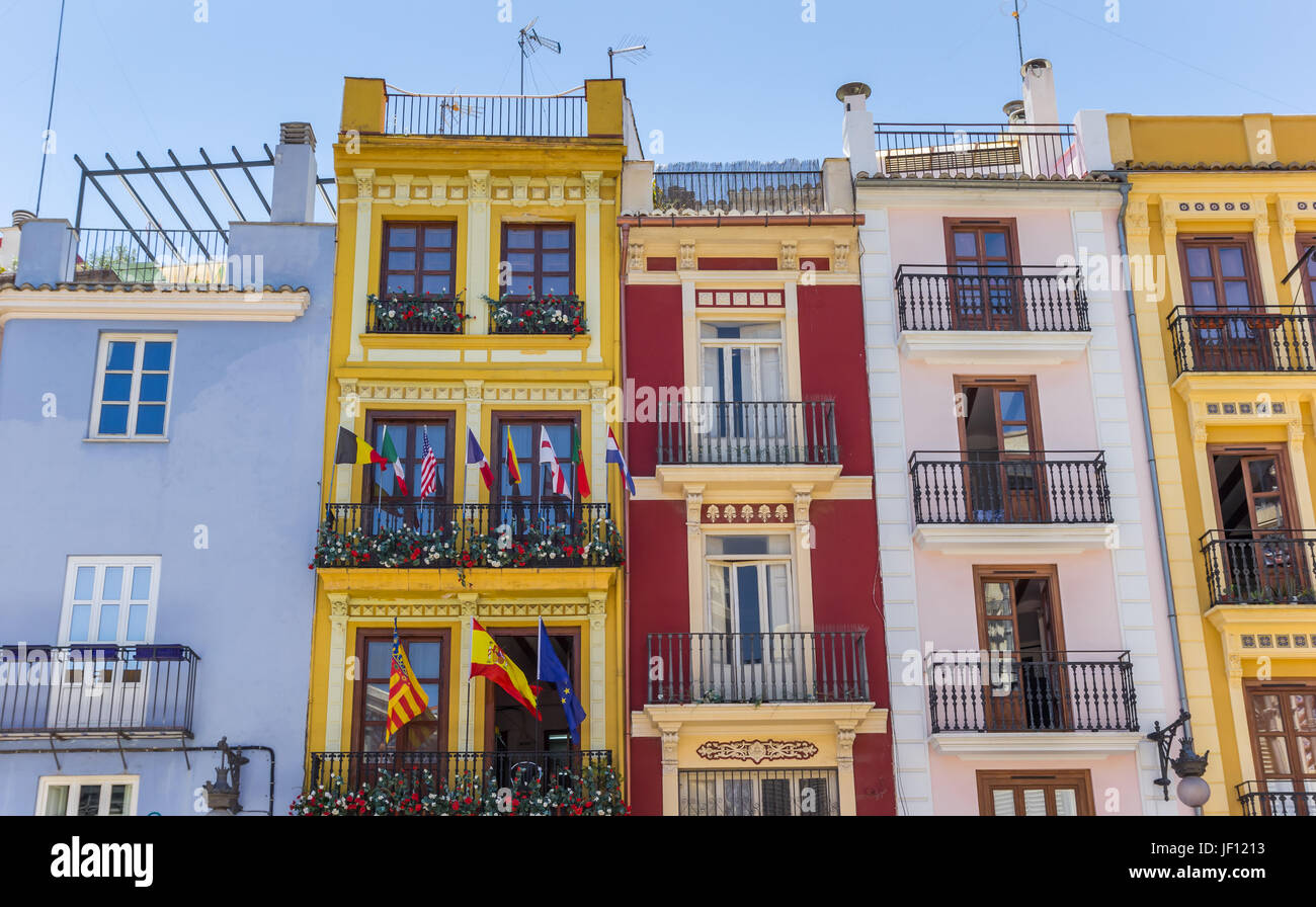 Colorful houses in the historic center of Valencia, Spain Stock Photo ...