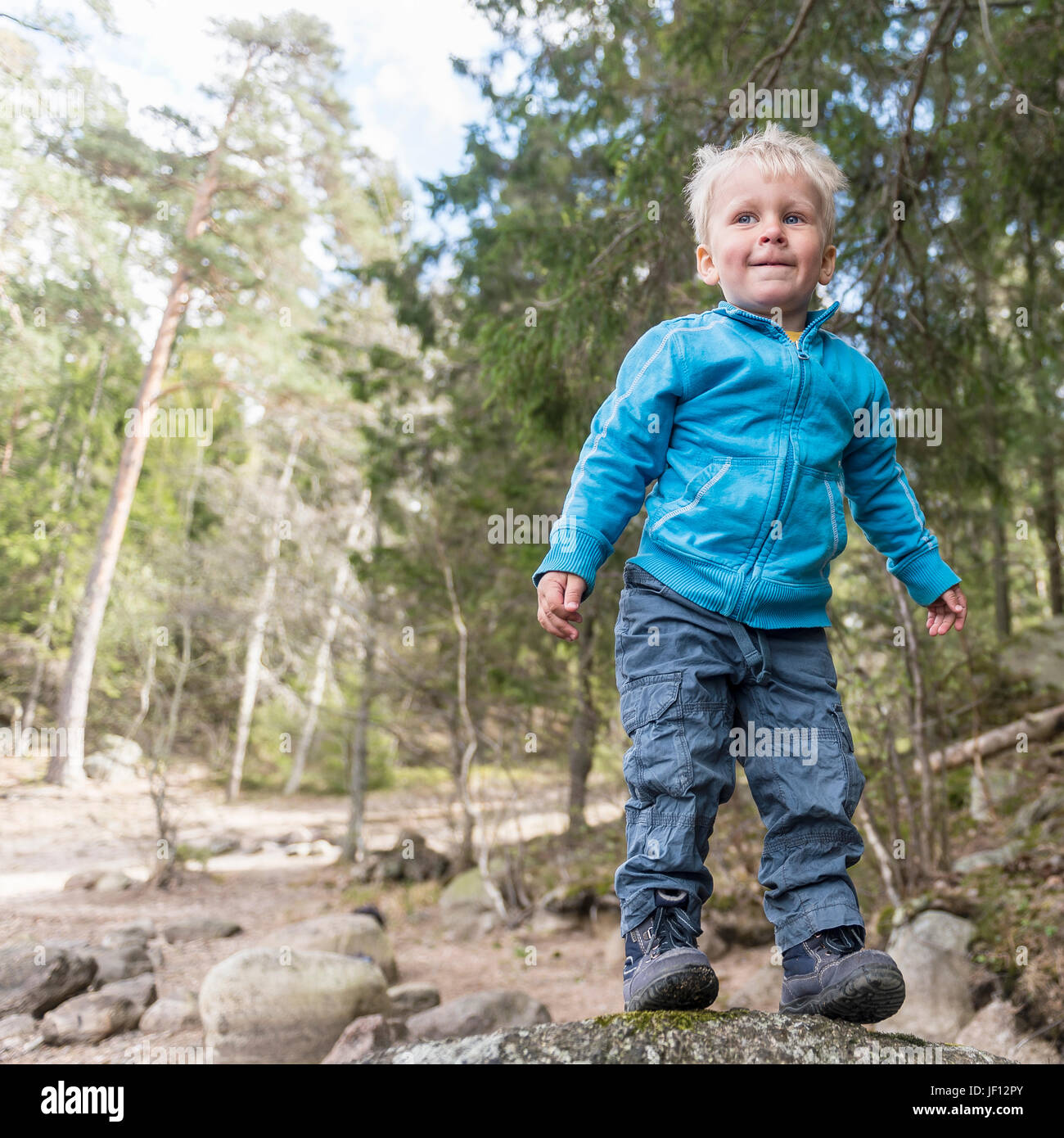 Boy in forest Stock Photo - Alamy