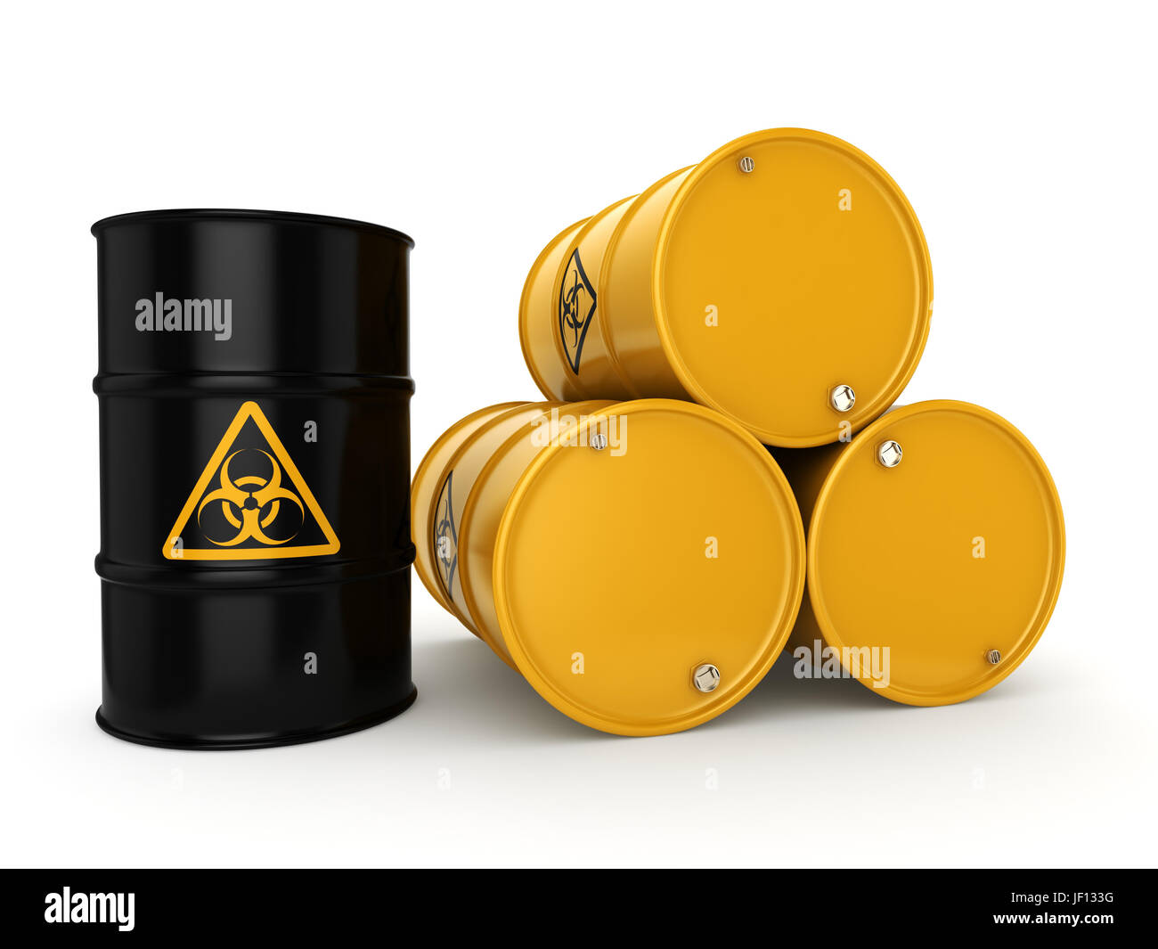 3D rendering biohazard barrels Stock Photo - Alamy