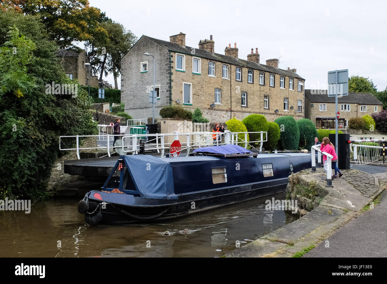 Canal Boats passing through the swing bridge at on the Leeds ...