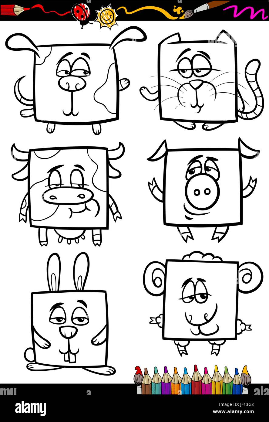 education, animals, pets, illustration, square, farm, cartoon, comic ...