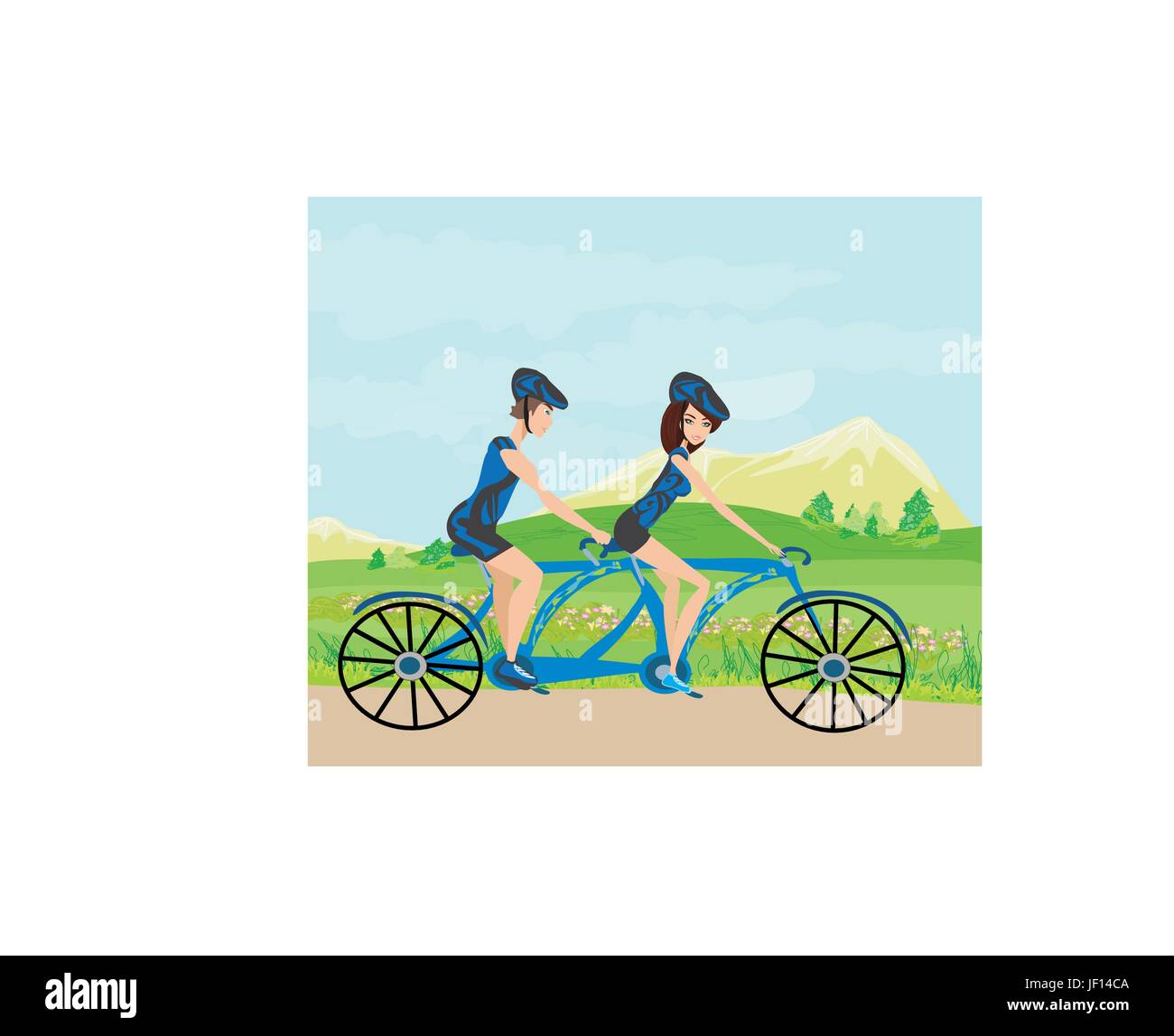 Couple mountain biking in countryside Stock Vector Images - Alamy