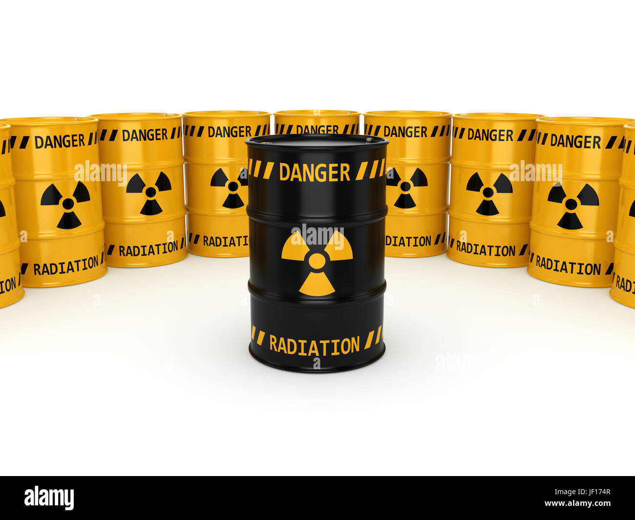 Yellow and black radioactive barrels Stock Photo - Alamy