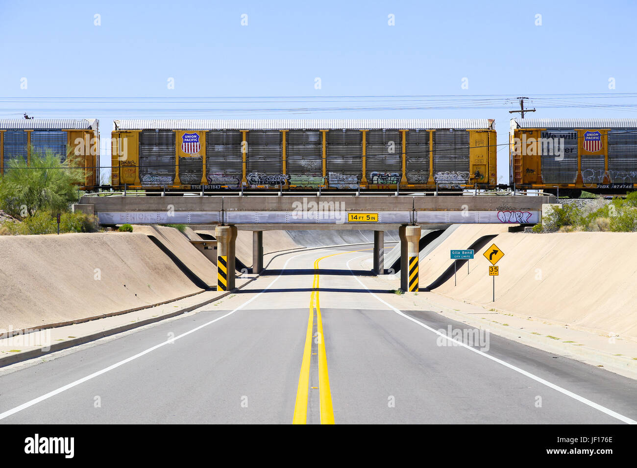 Railroad above Road Stock Photo - Alamy