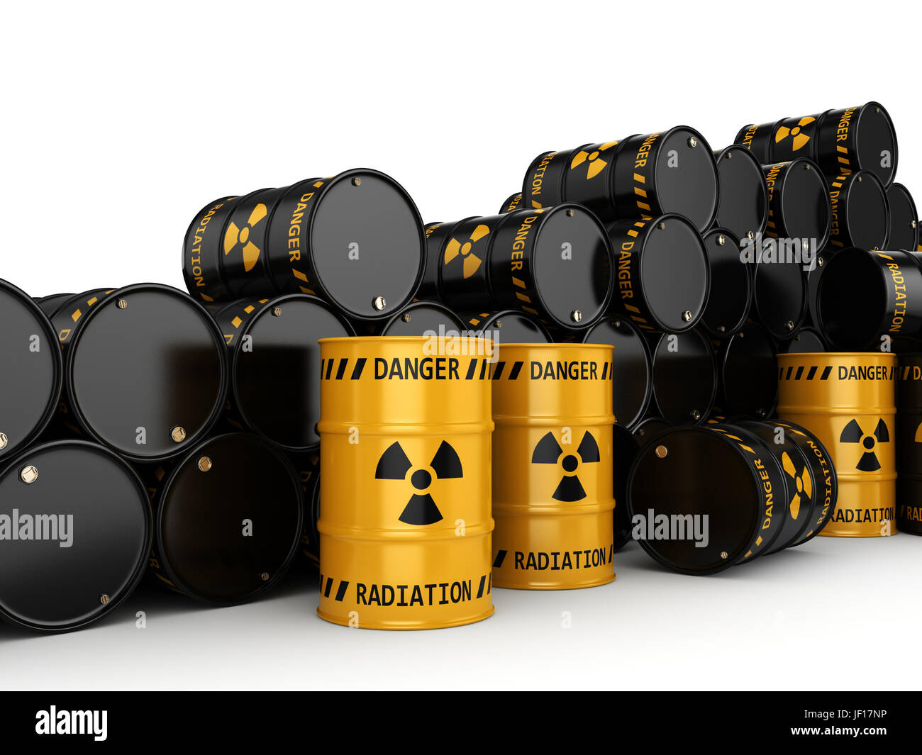 Yellow and black radioactive barrels Stock Photo - Alamy