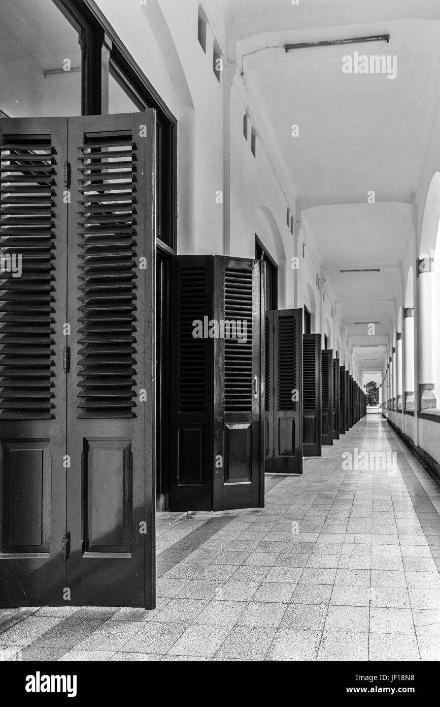 Black and white photo of one of the 'Thousand Doors' (Lawang Sewu ...