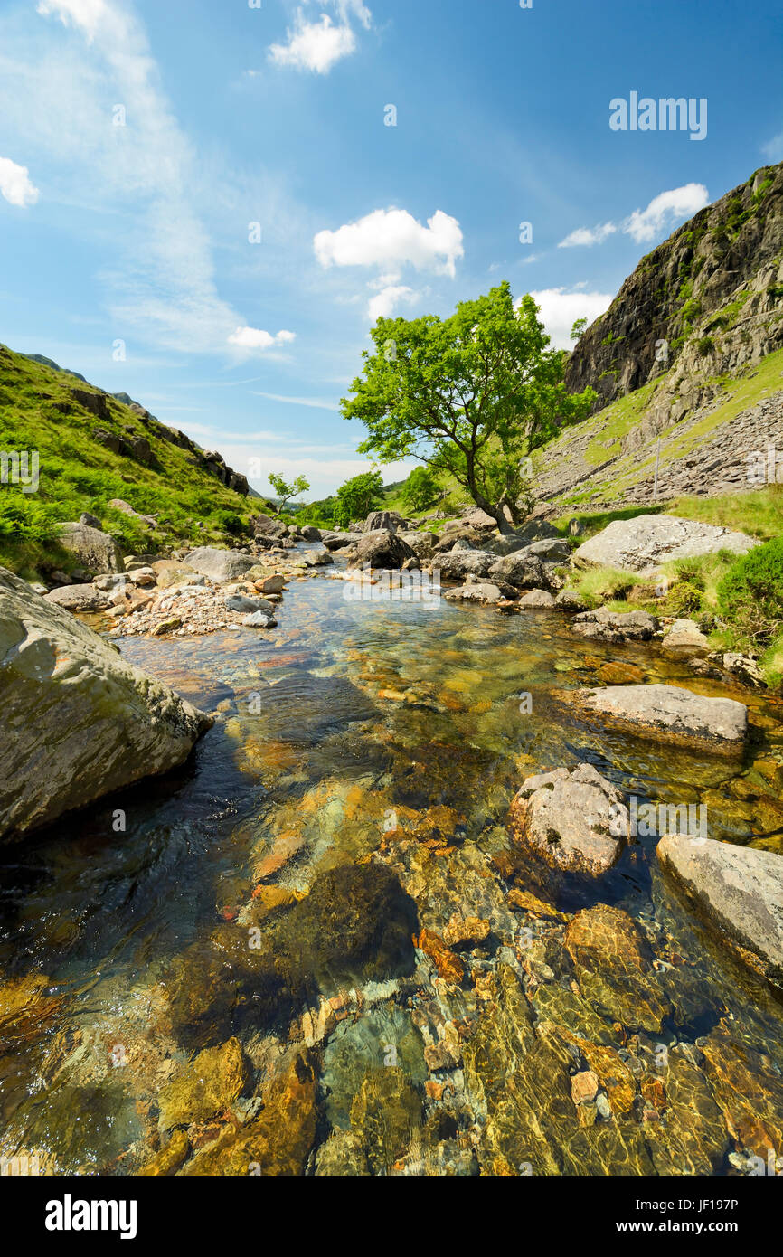 Afon Nant Peris, the river running through the rugged and scenic ...