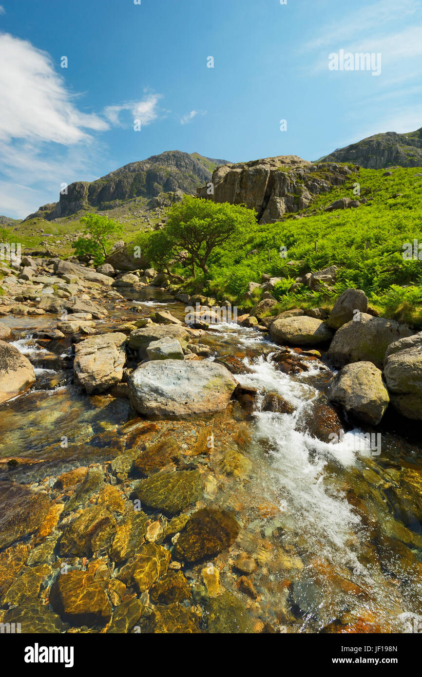 Afon Nant Peris, the river running through the rugged and scenic ...