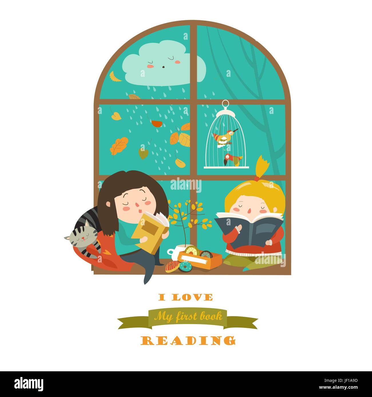 Cat bird window Stock Vector Images - Alamy