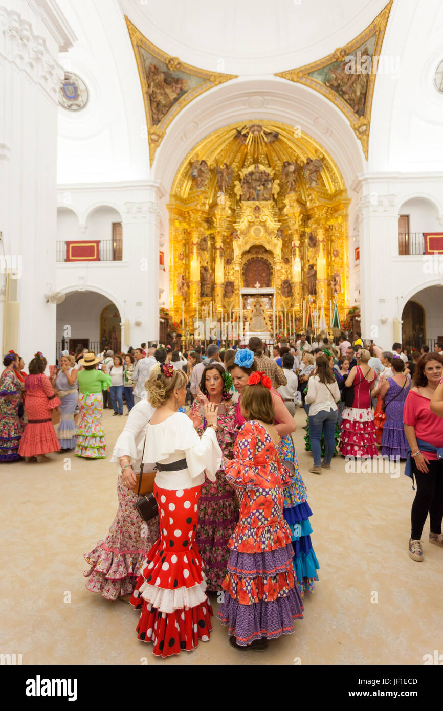 El Rocio, Spain - June 1, 2017: Group of female pilgrims in traditional ...