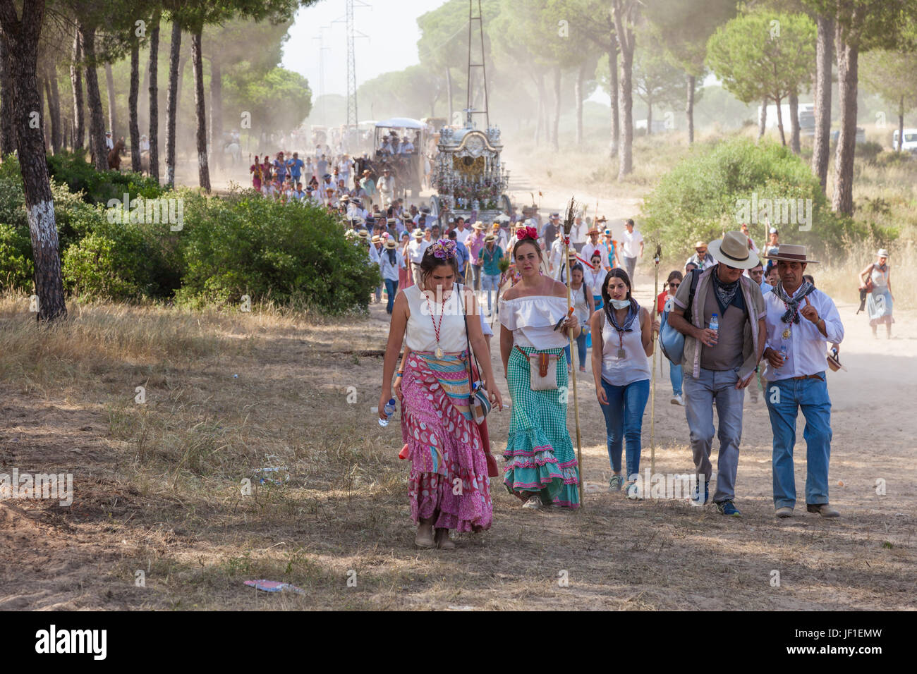 El Rocio, Spain - June 1, 2017: Pilgrims in traditional spanish dress ...