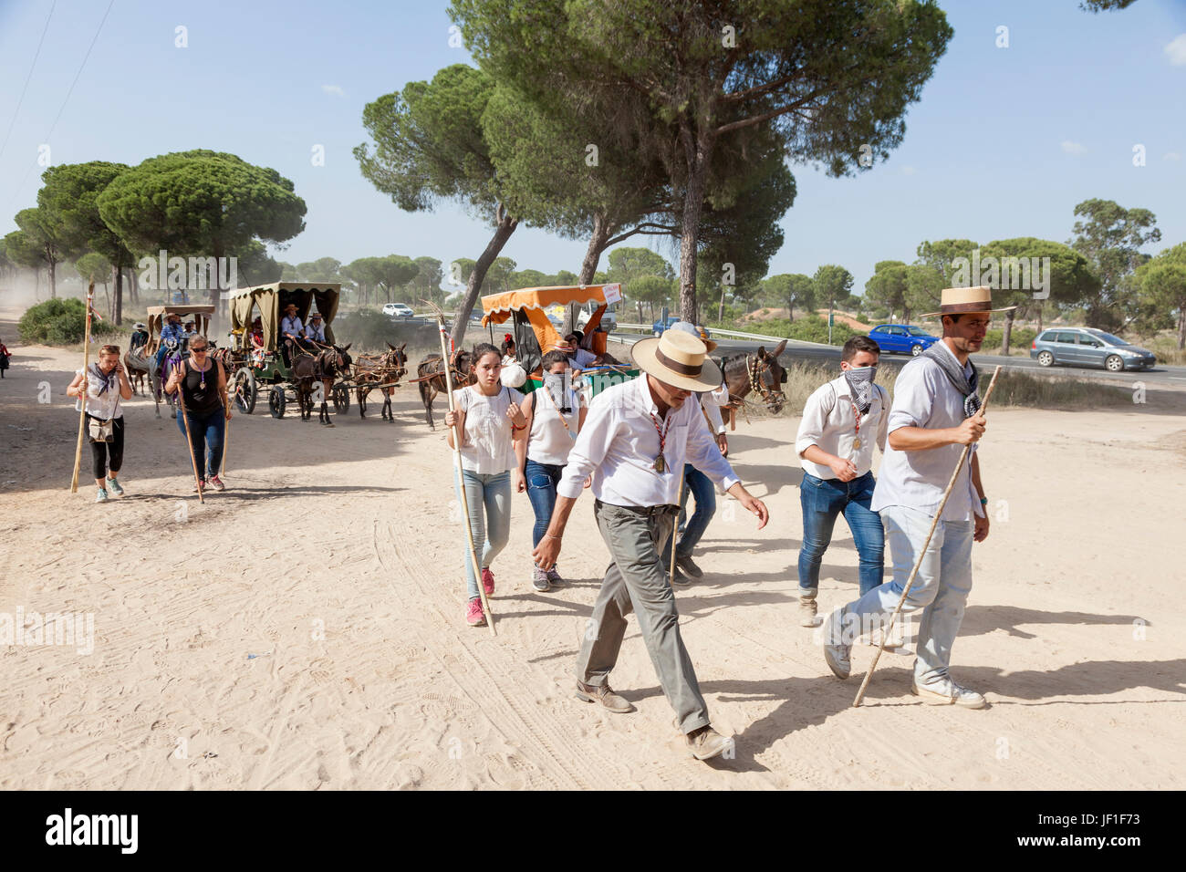 El Rocio, Spain - June 1, 2017: Pilgrims in traditional spanish dress ...