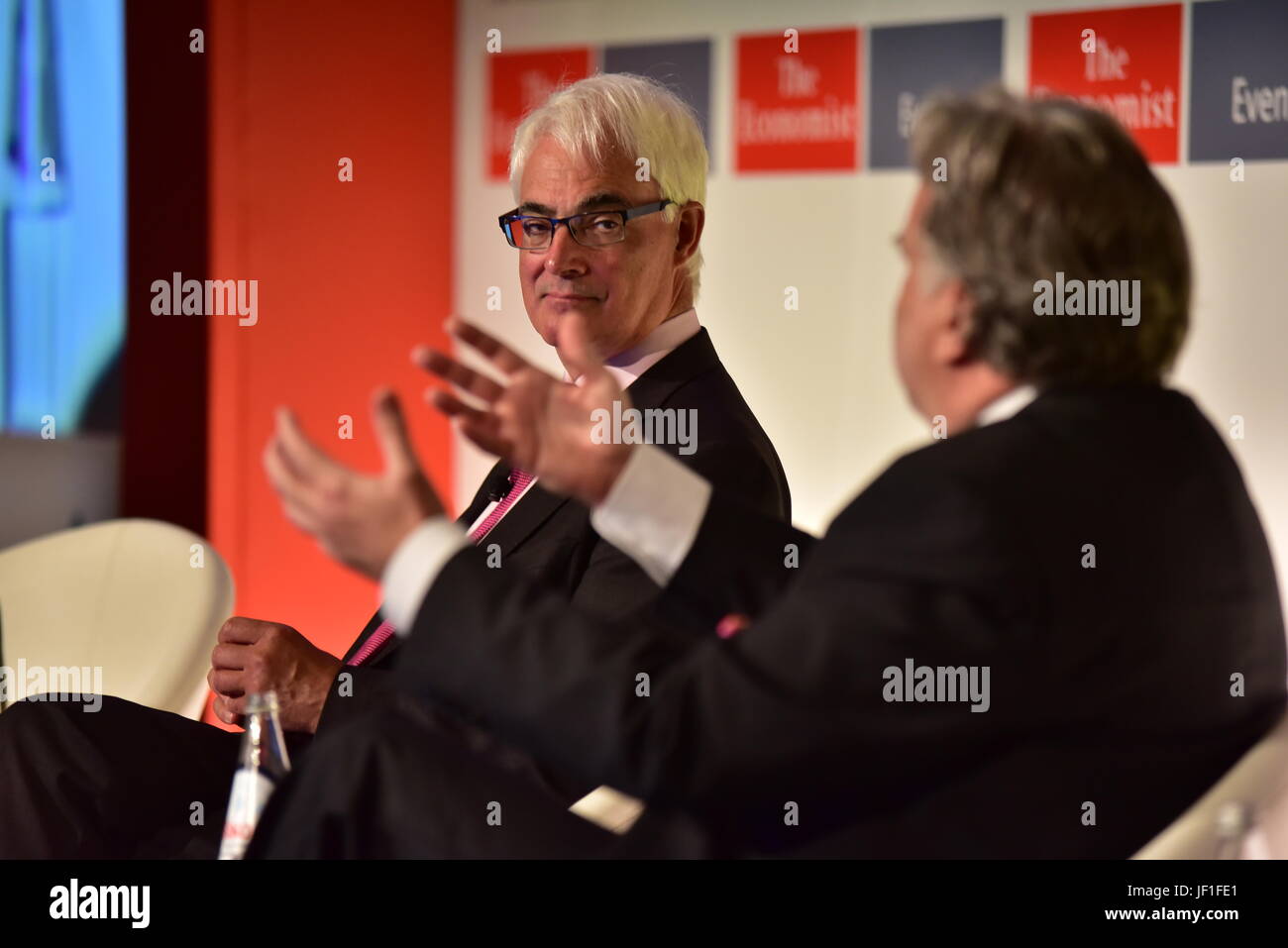 Lord Alistair Darling, former chancellor of the exchequer of UK (left ...