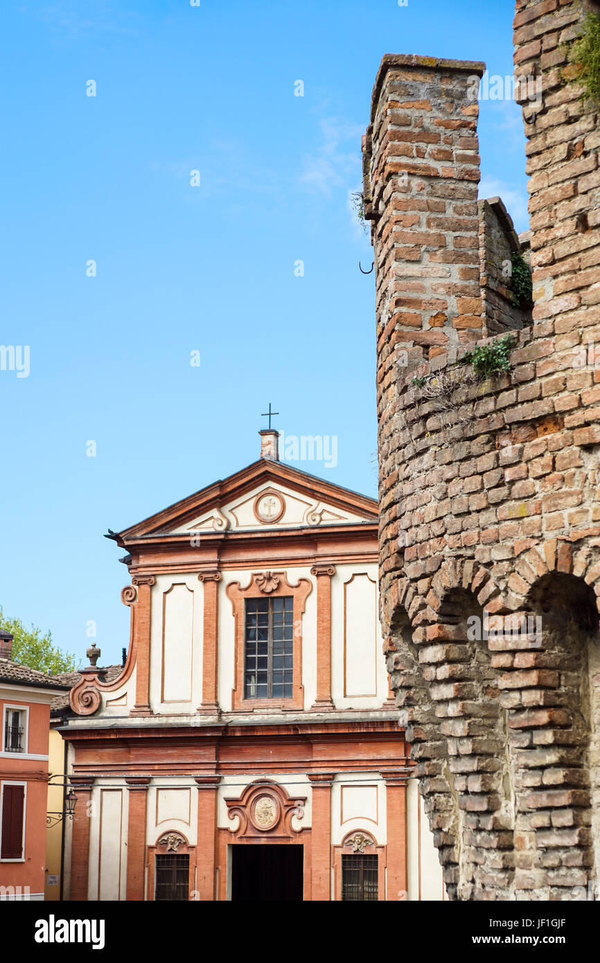 Architecture of the old wall medieval Castle near at church Stock Photo ...