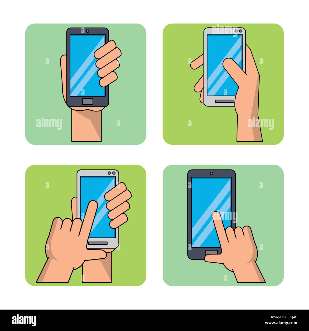 white background with colorful square frames of hands with the ...