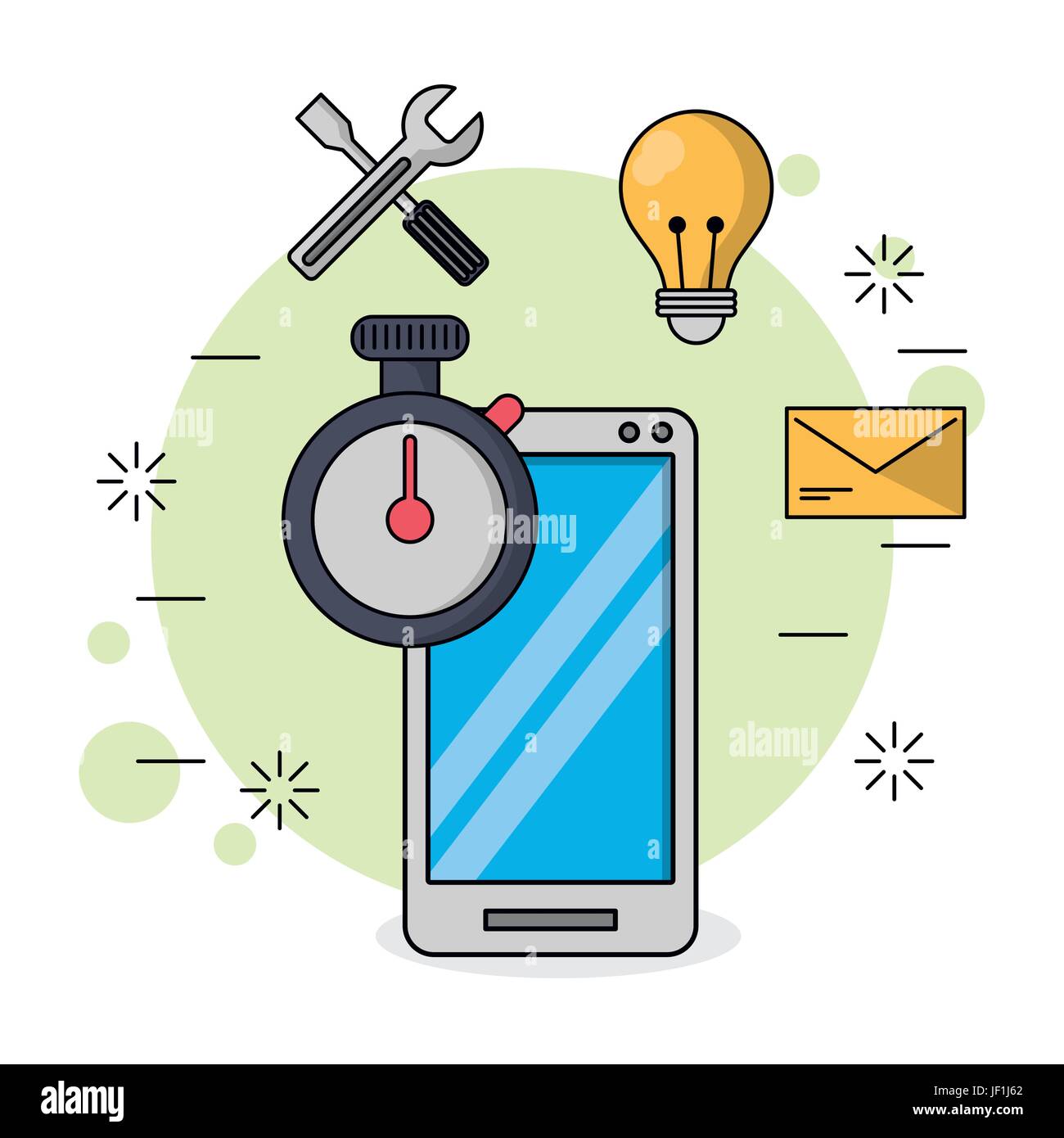 color background with smartphone and watch timer in closeup with tools ...